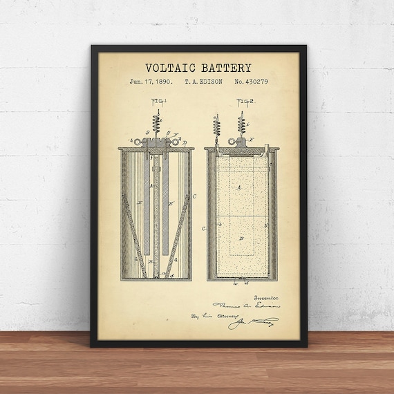 Battery Blueprint Thomas Edison Voltaic Battery Patent Print | Etsy