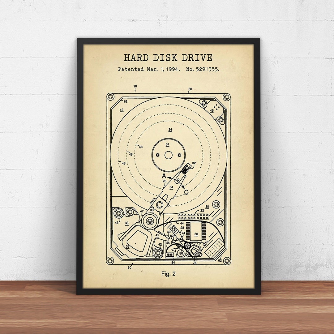 Hard Disk Drive Patent Print, Storage Drive Blueprint, Technology Decor ...