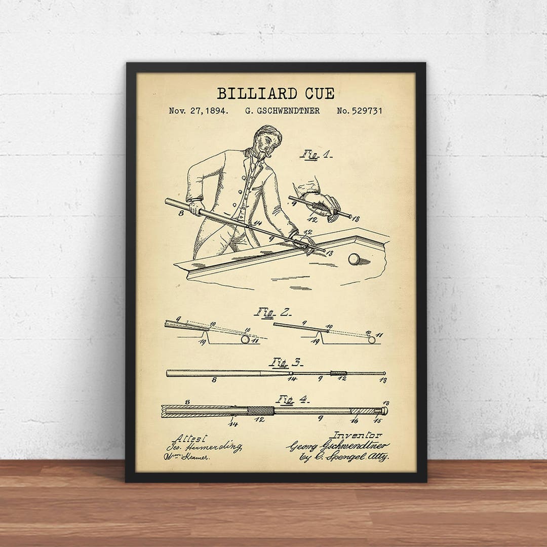 Billiards Patent Prints, Billiard Cue Blueprint Art, Billiard Gifts ...