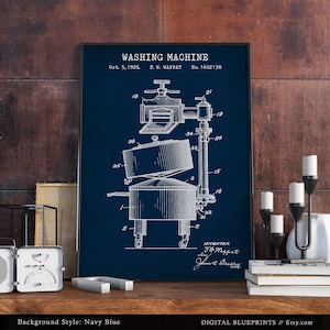Washing Machine Patent Print, Blueprint Art, Laundry Decor, Poster ...