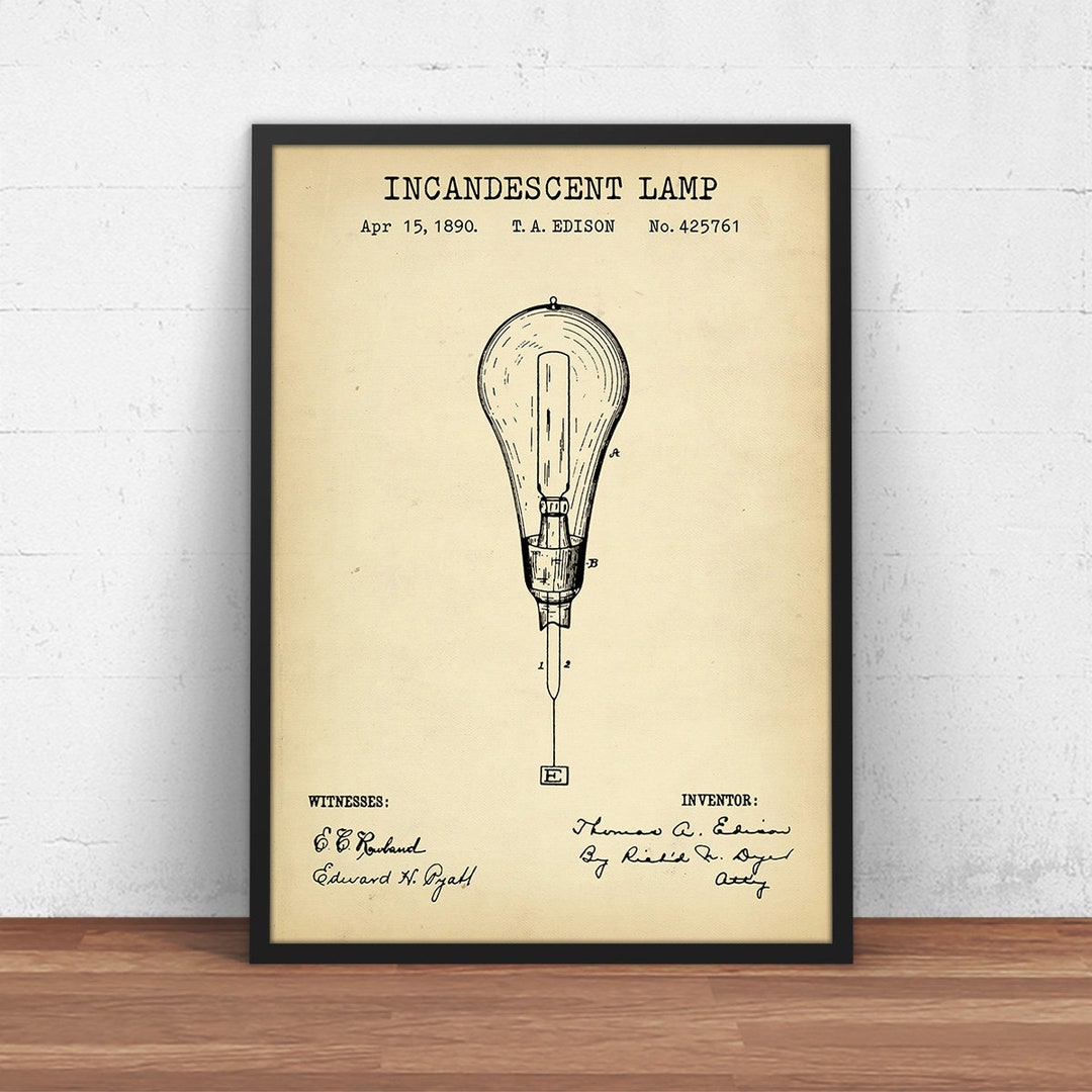 Incandescent Lamp Patent Print, Light Bulb Blueprint, Science Gifts ...