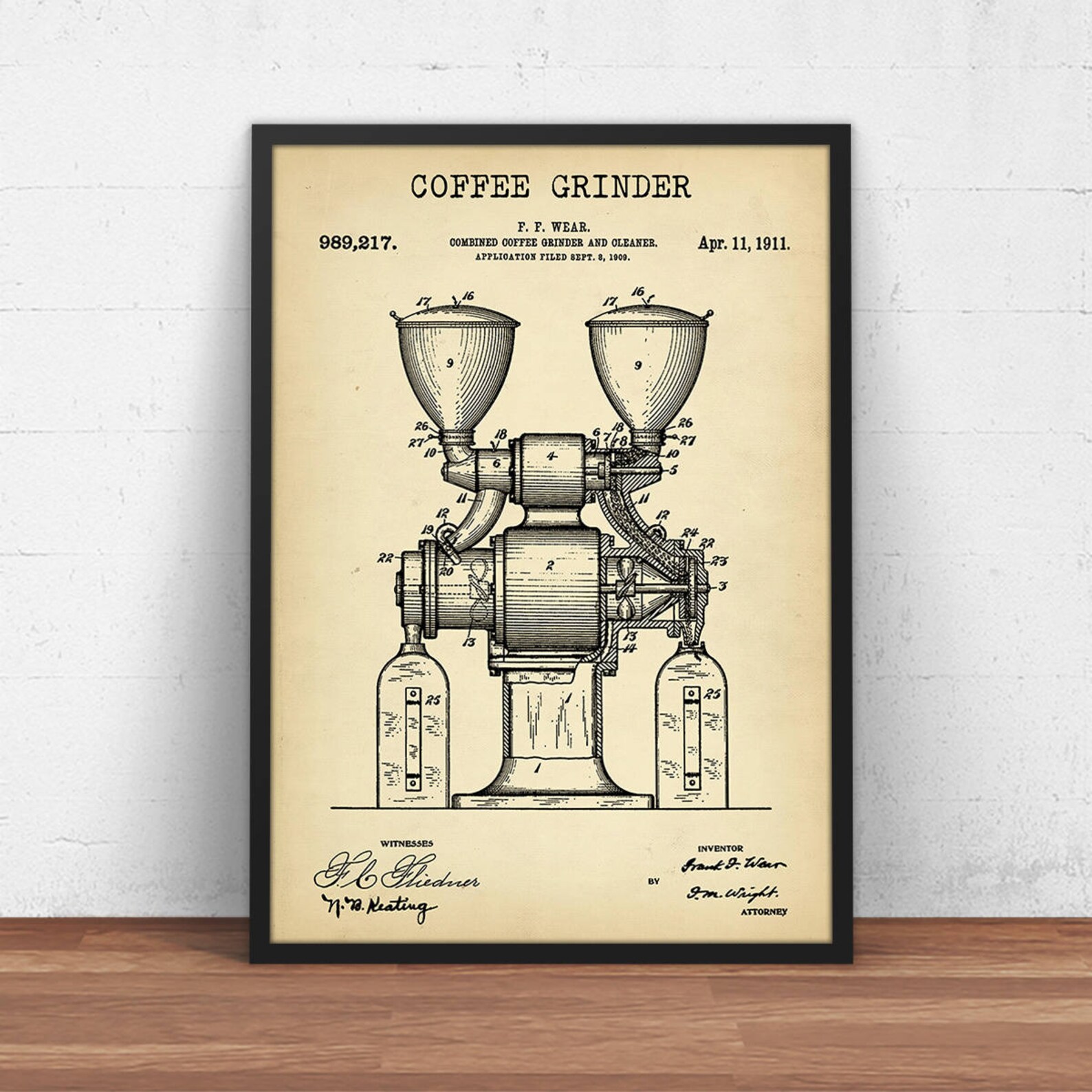 Coffee Grinder Patent Print, Coffee Poster Print, Kitchen Wall Art ...