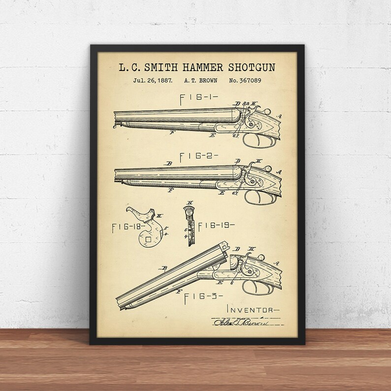 Shotgun Patent Print L C Smith Hammer Shotgun Blueprint Art - Etsy