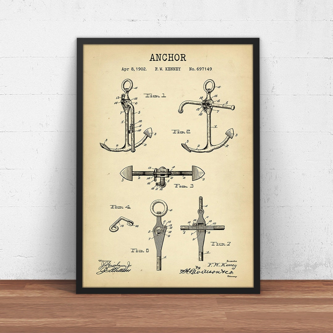 Anchor Patent Print - Anchor Blueprint - Anchor Drawing - Ship Poster ...