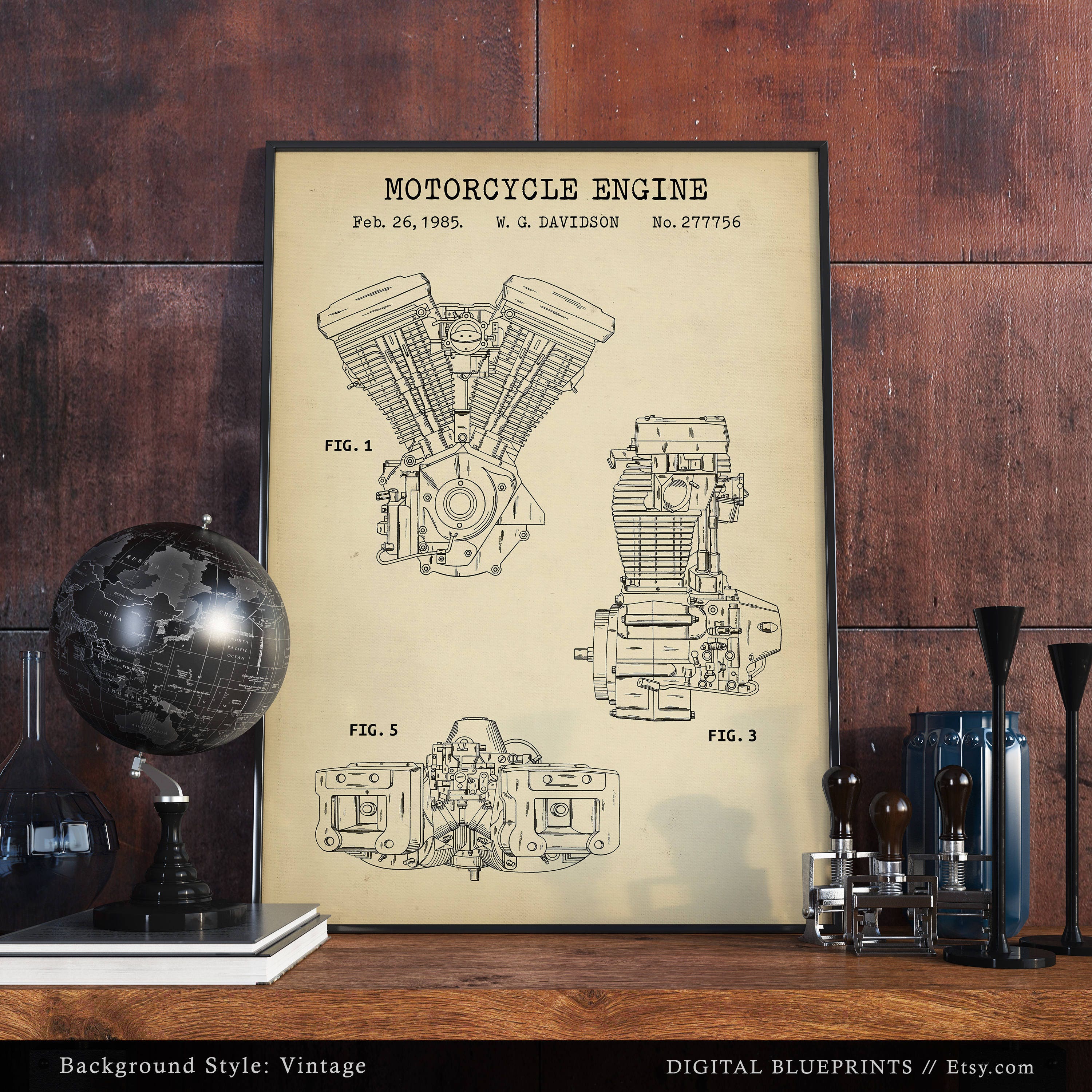 Harley Davidson Engine Patent Print, Vintage Engine Poster Print, Gift ...