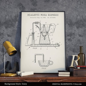 Bialetti Moka Pot Patent Poster, Moka Express Blueprint, Coffee Print ...