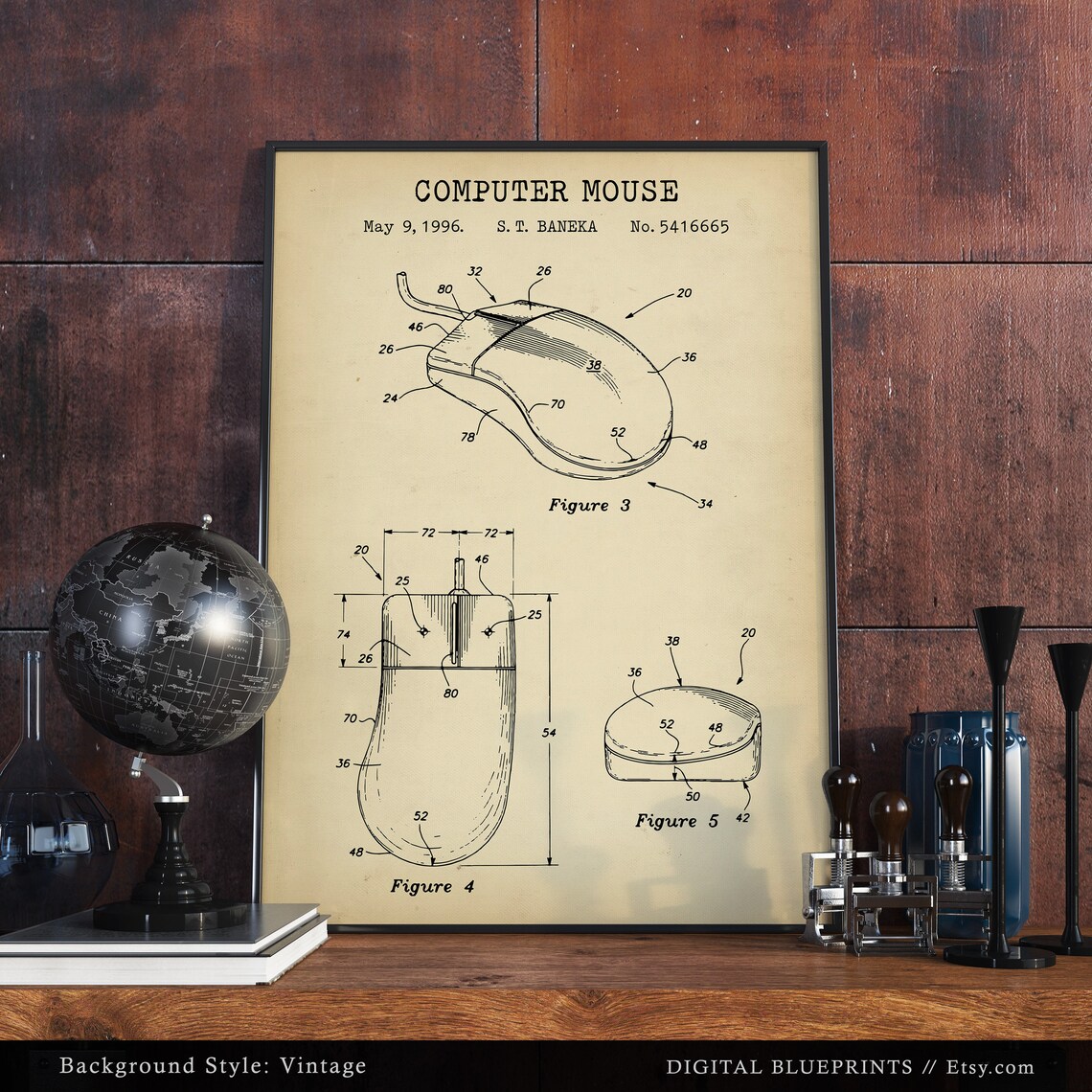 Mouse Patent Print Computer Mouse Blueprint Art Tech Poster - Etsy