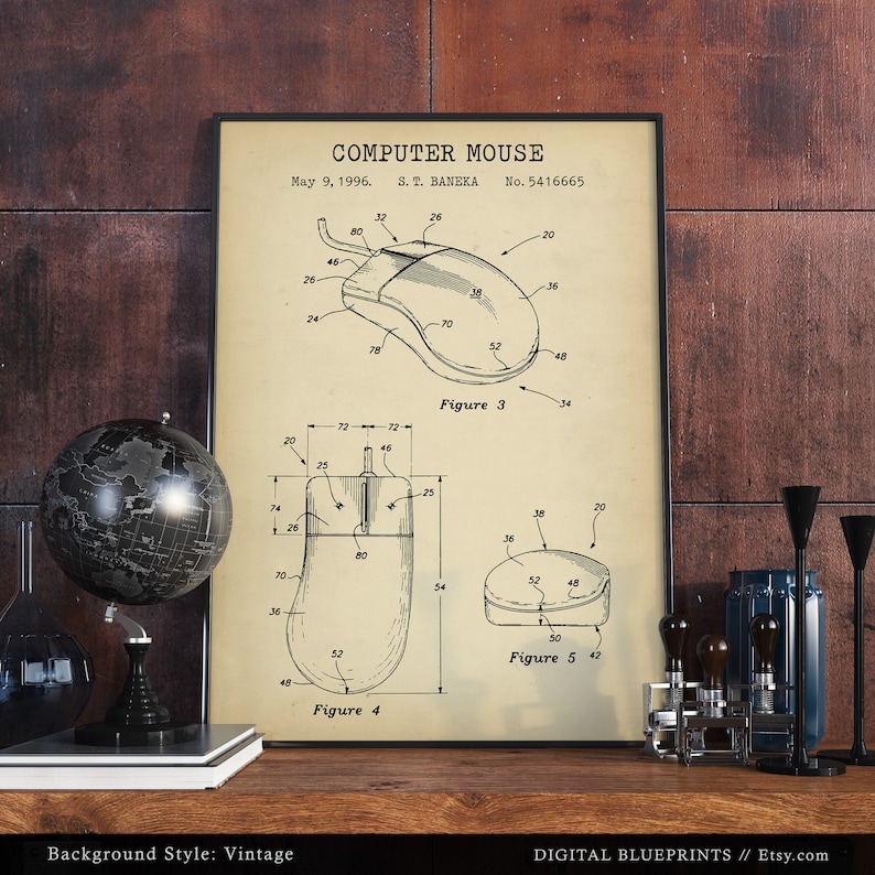 Mouse Patent Print Computer Mouse Blueprint Art Tech Poster - Etsy