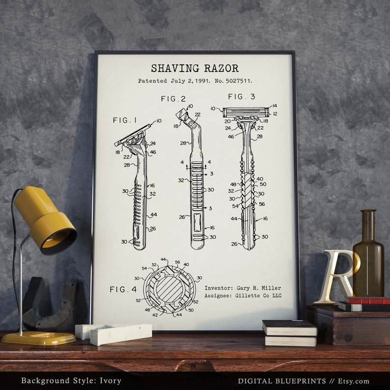 Shaving Razor Patent Print Gillette Razor Blueprint Bathroom | Etsy