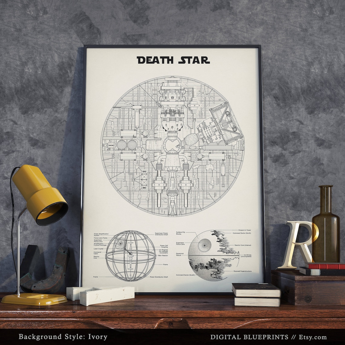Death Star Blueprint Art, Star Wars Poster Print, Schematic Diagram ...