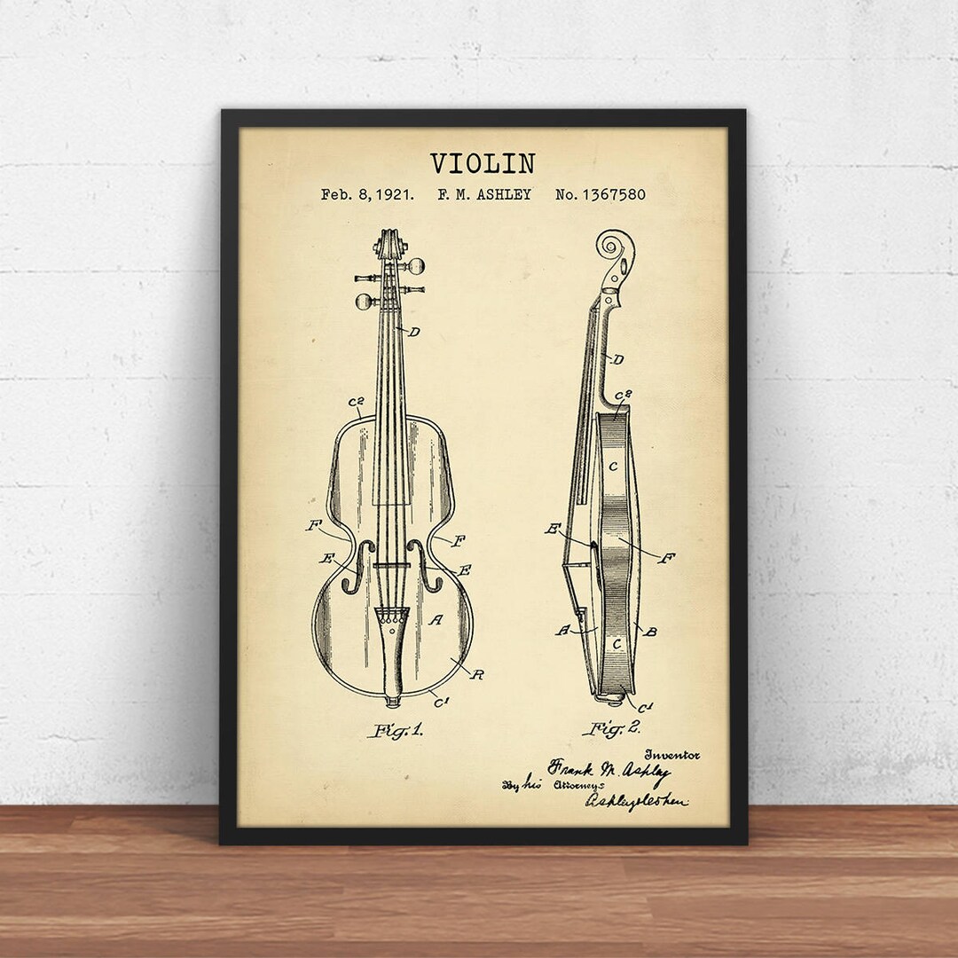 Violin Patent Print, Violin Blueprint Art, Music Room Wall Art ...