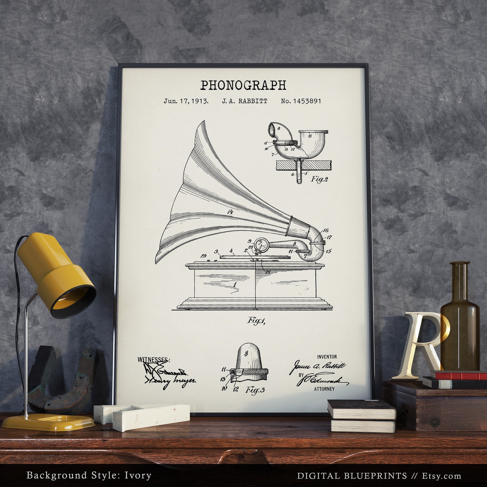 Phonograph Patent Print, Record Player Blueprint, Poster Print, Music ...