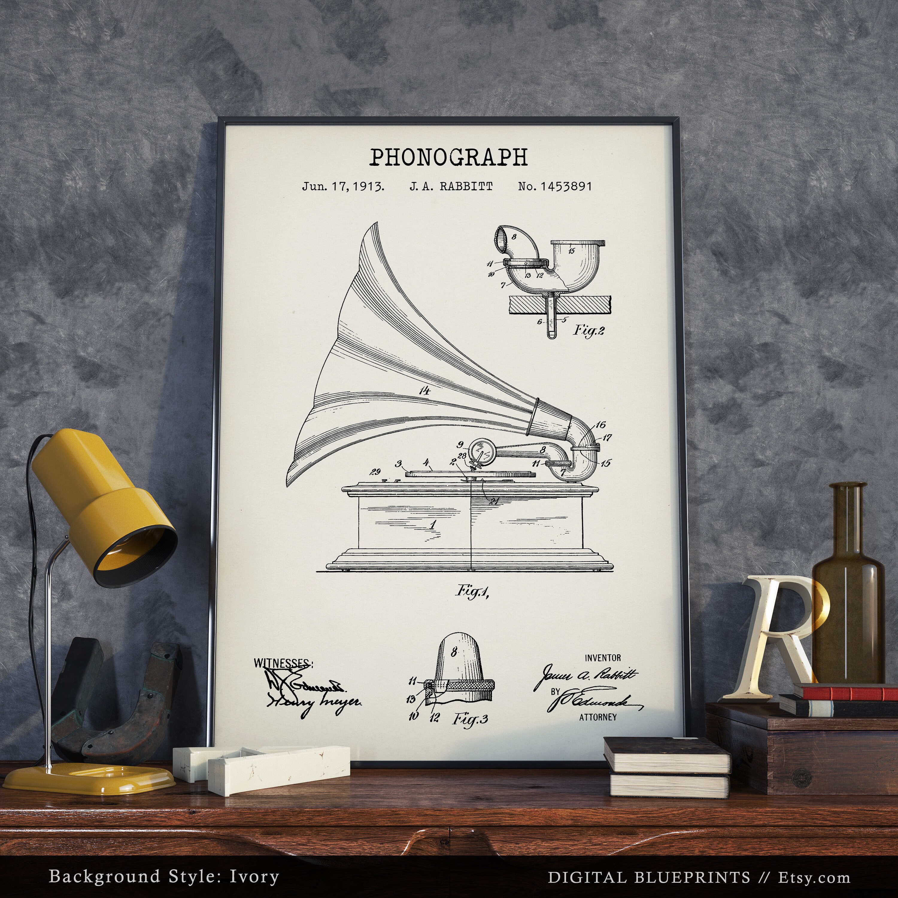 Phonograph Patent Print Record Player Blueprint Poster - Etsy