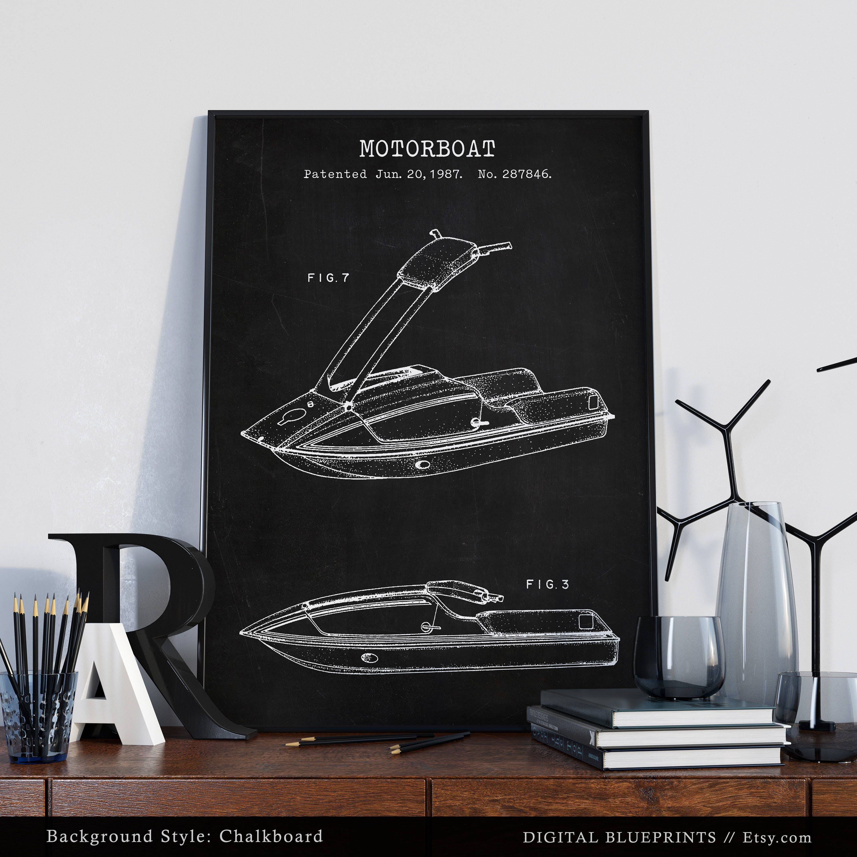 Jet Ski Poster, Patent Prints, Water Ski Decor, Kawasaki Motorboat ...