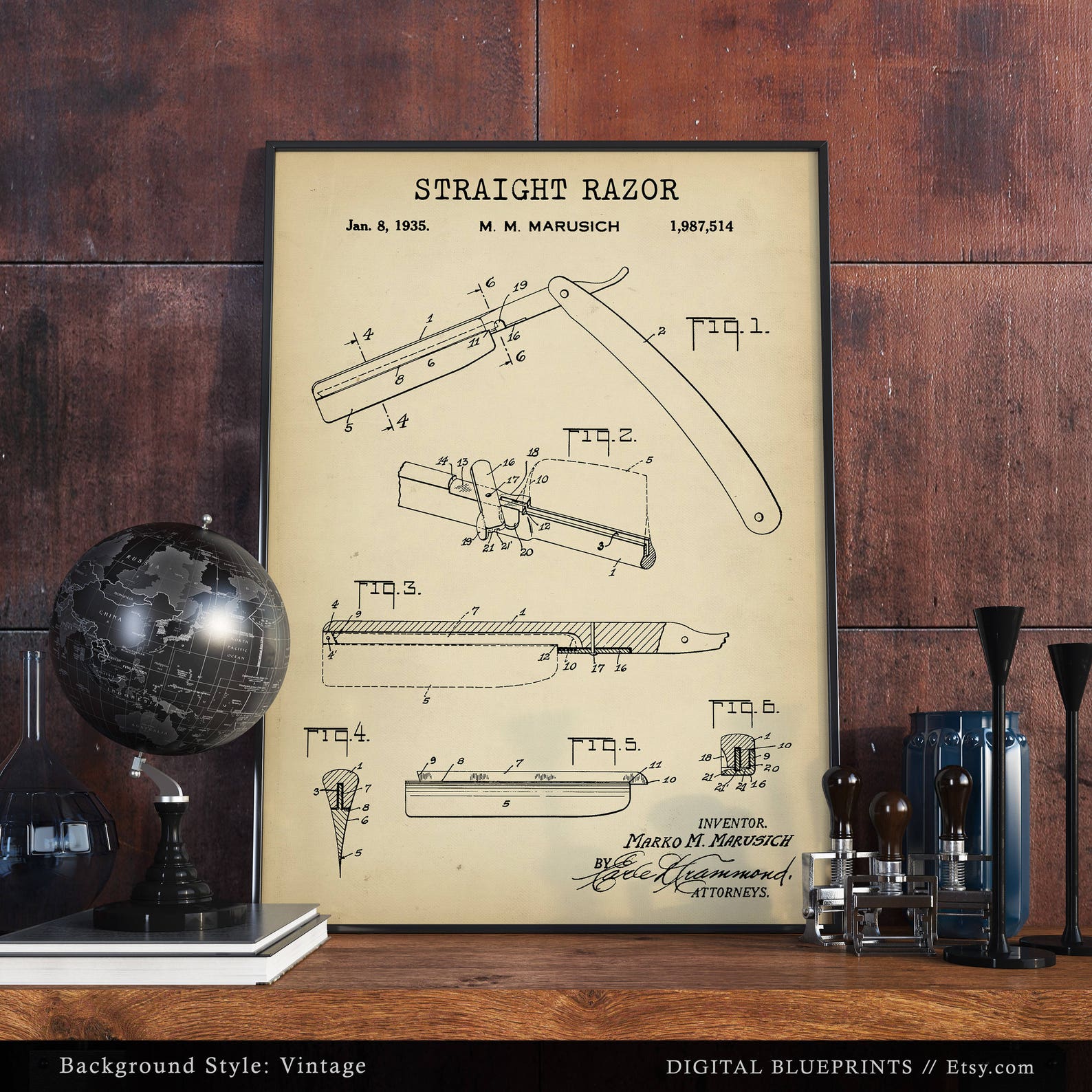 Barber Razor Patent Poster Barber Shop Decor Antique Razor - Etsy