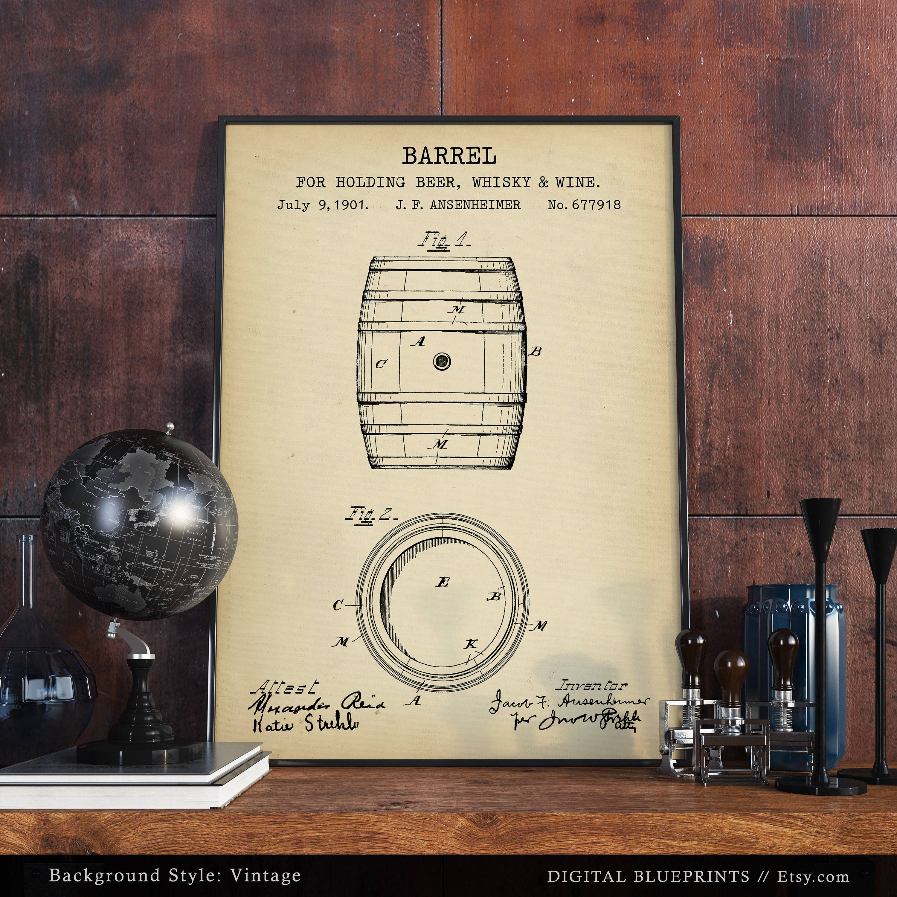Barrel Blueprint Patent Art Beer Whiskey Rum Brandy Liquor | Etsy