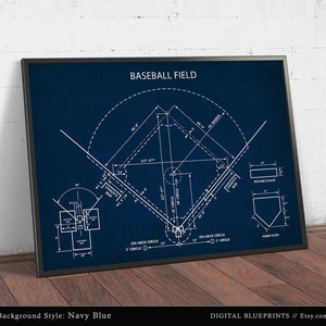 Baseball Field Blueprint Art, Baseball Poster Print, Baseball Coach ...