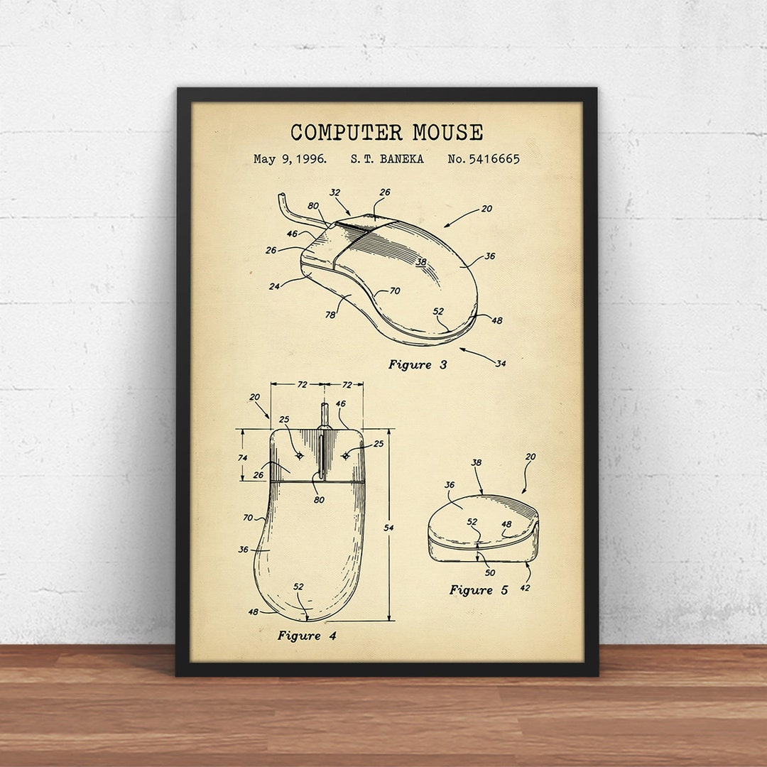 Mouse Patent Print, Computer Mouse Blueprint Art, Tech Poster Print ...