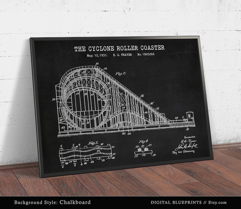 The Cyclone Roller Coaster Blueprint Art Roller Coaster - Etsy
