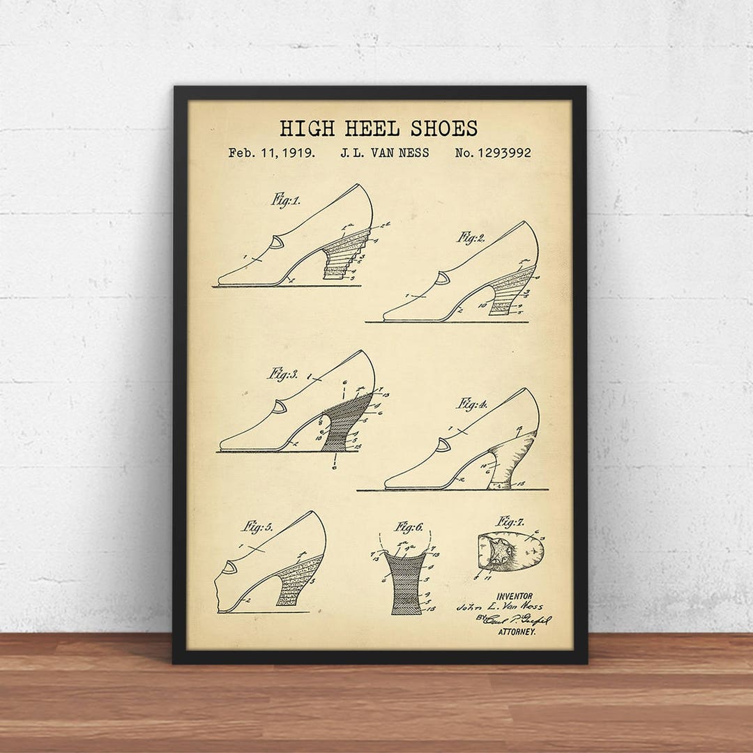 High Heel Shoes 1919 Patent Print, High Heeled Shoes Blueprint, High ...