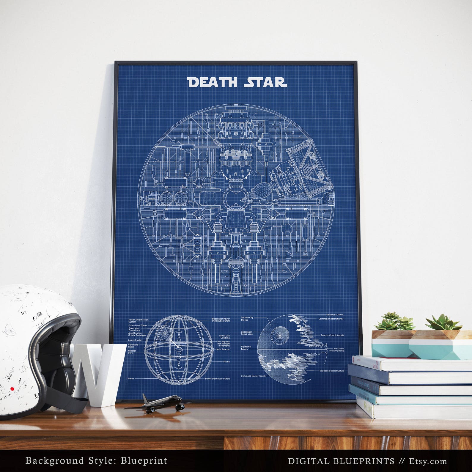 Death Star Blueprint Art, Star Wars Poster Print, Schematic Diagram ...