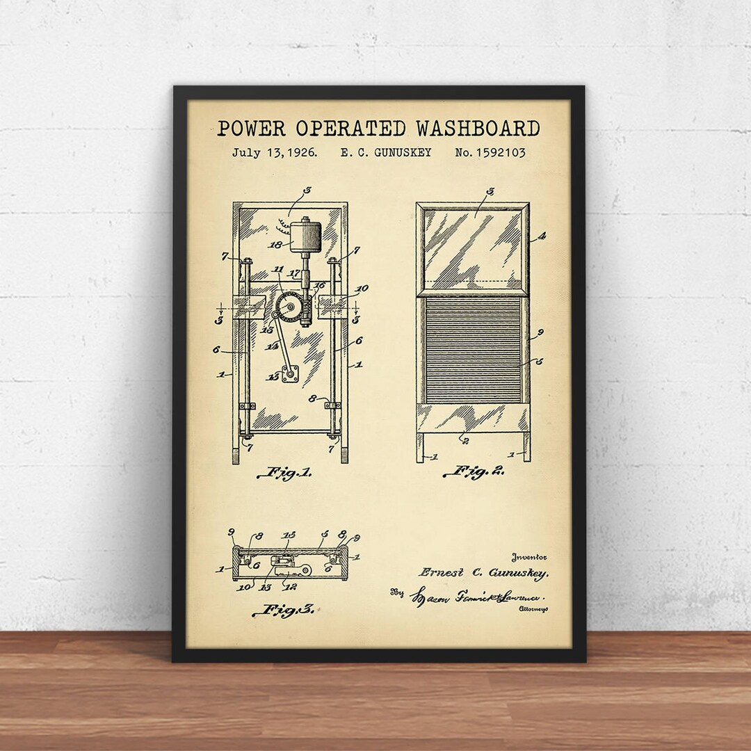 Laundry Room Wall Art, Power Operated Washboard Patent Print, Blueprint ...