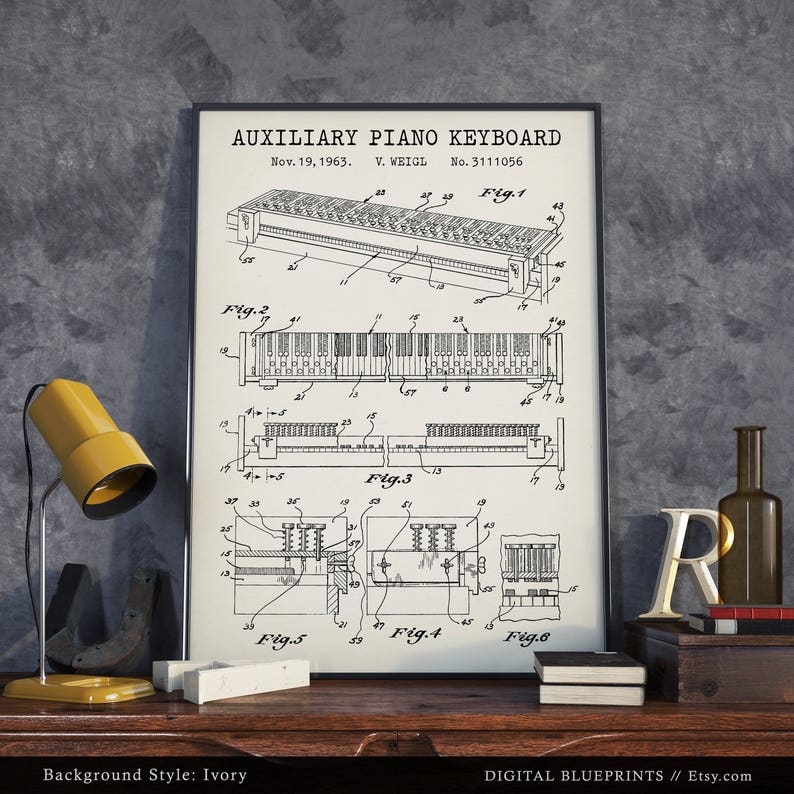 Auxiliary Piano Keyboard Patent Art Piano Poster Prints | Etsy