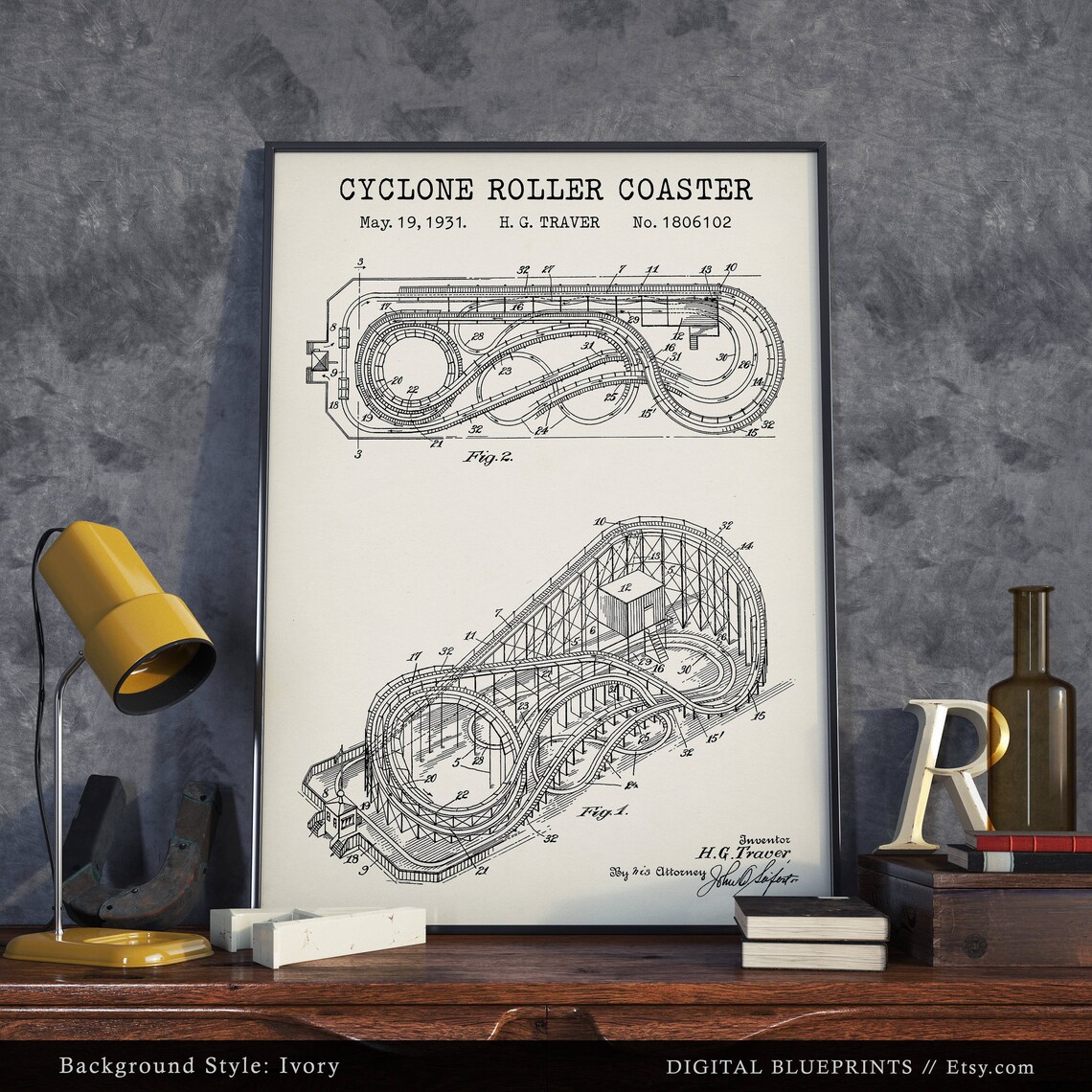 Cyclone Roller Coaster Blueprint Art Amusement Ride Patent - Etsy