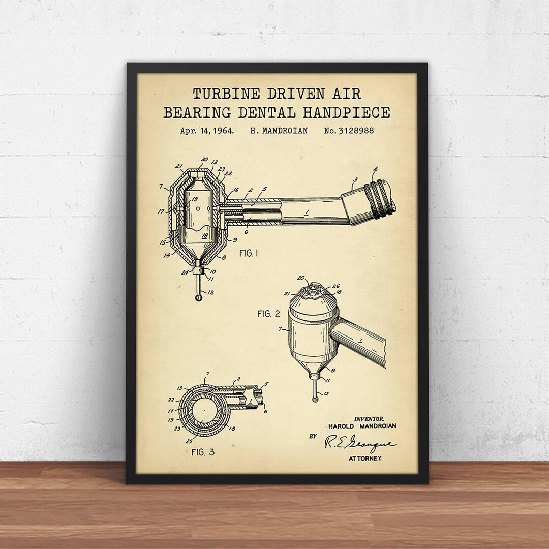 Gift for Dentist, Dental Handpiece Patent Artwork, Dentist Wall Art ...