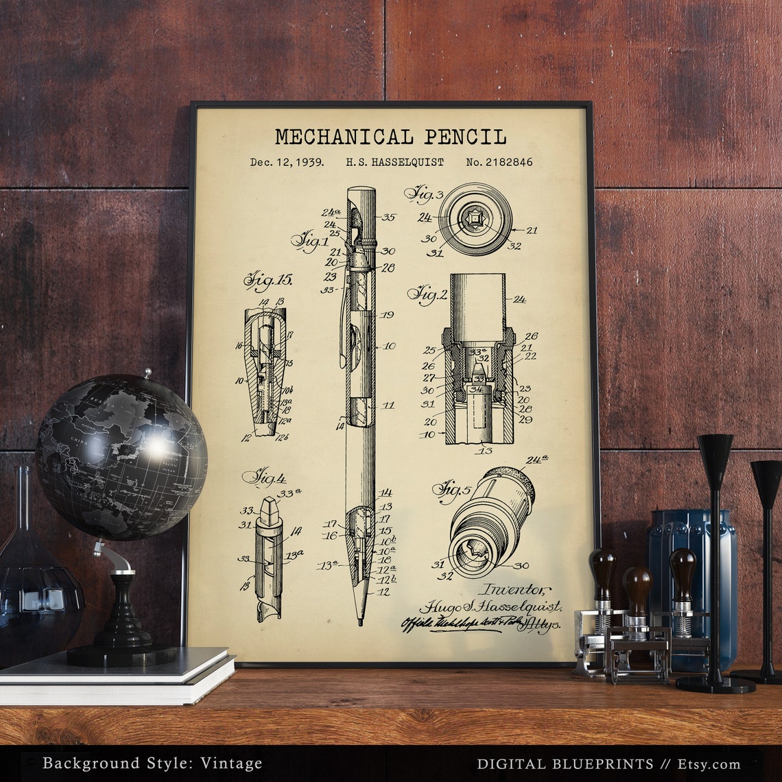Mechanical Pencil Patent Print, Architect Draftsman Engineer Gifts ...