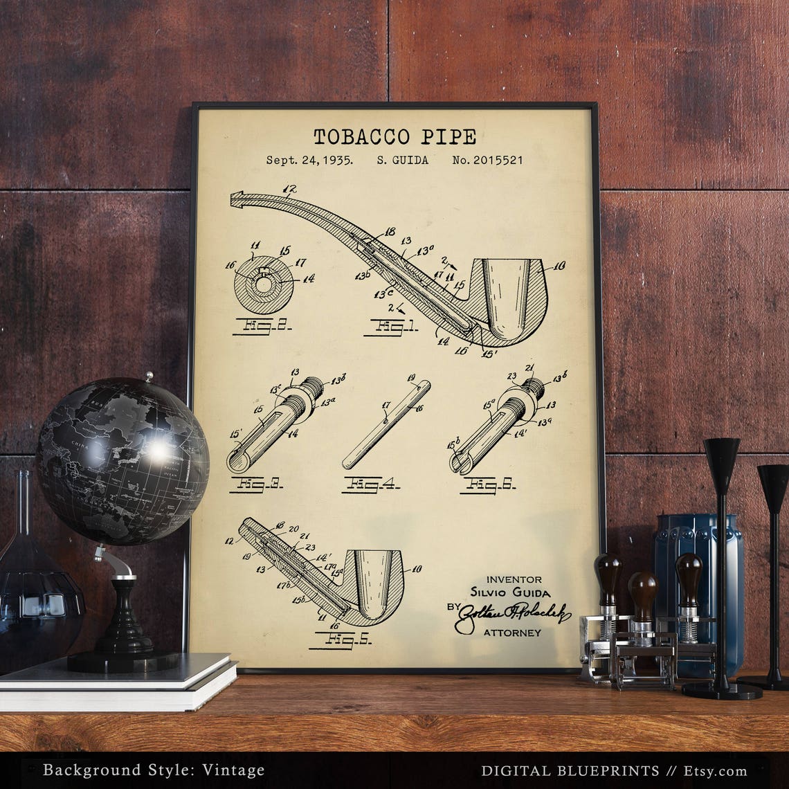 Tobacco Pipe Patent Print Vintage Smoking Pipe Poster Pub | Etsy
