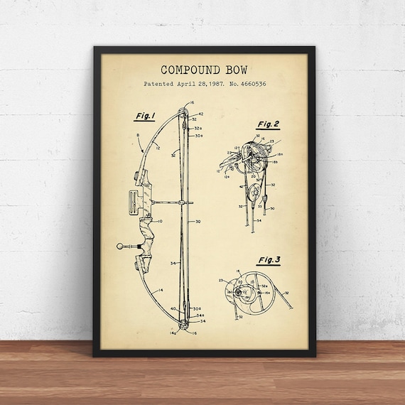 Compound Bow Patent Print Bow and Arrow Vintage Poster Gift | Etsy