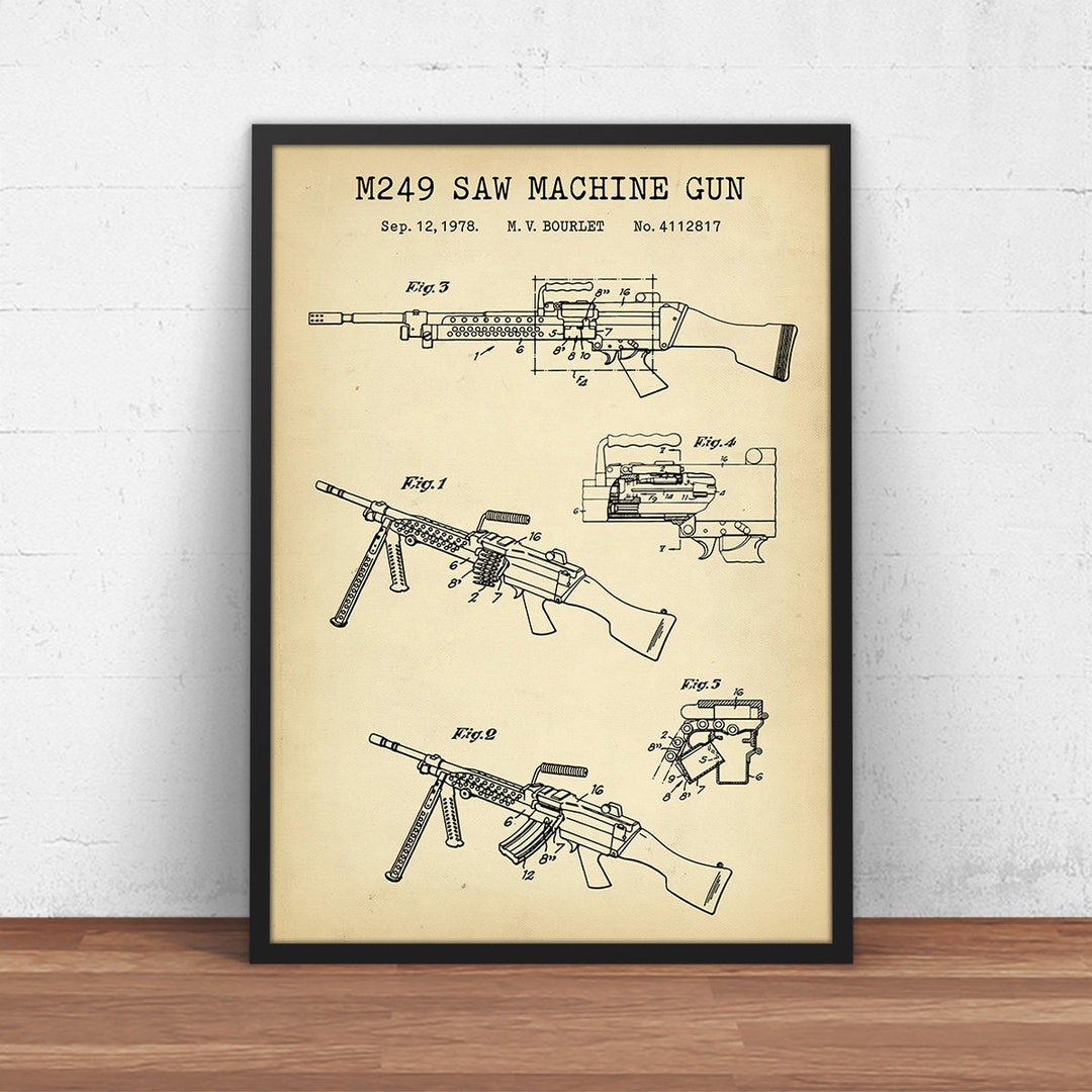 M249 SAW Assault Rifle Patent Print, M249 Light Machine Gun, Wall Art ...