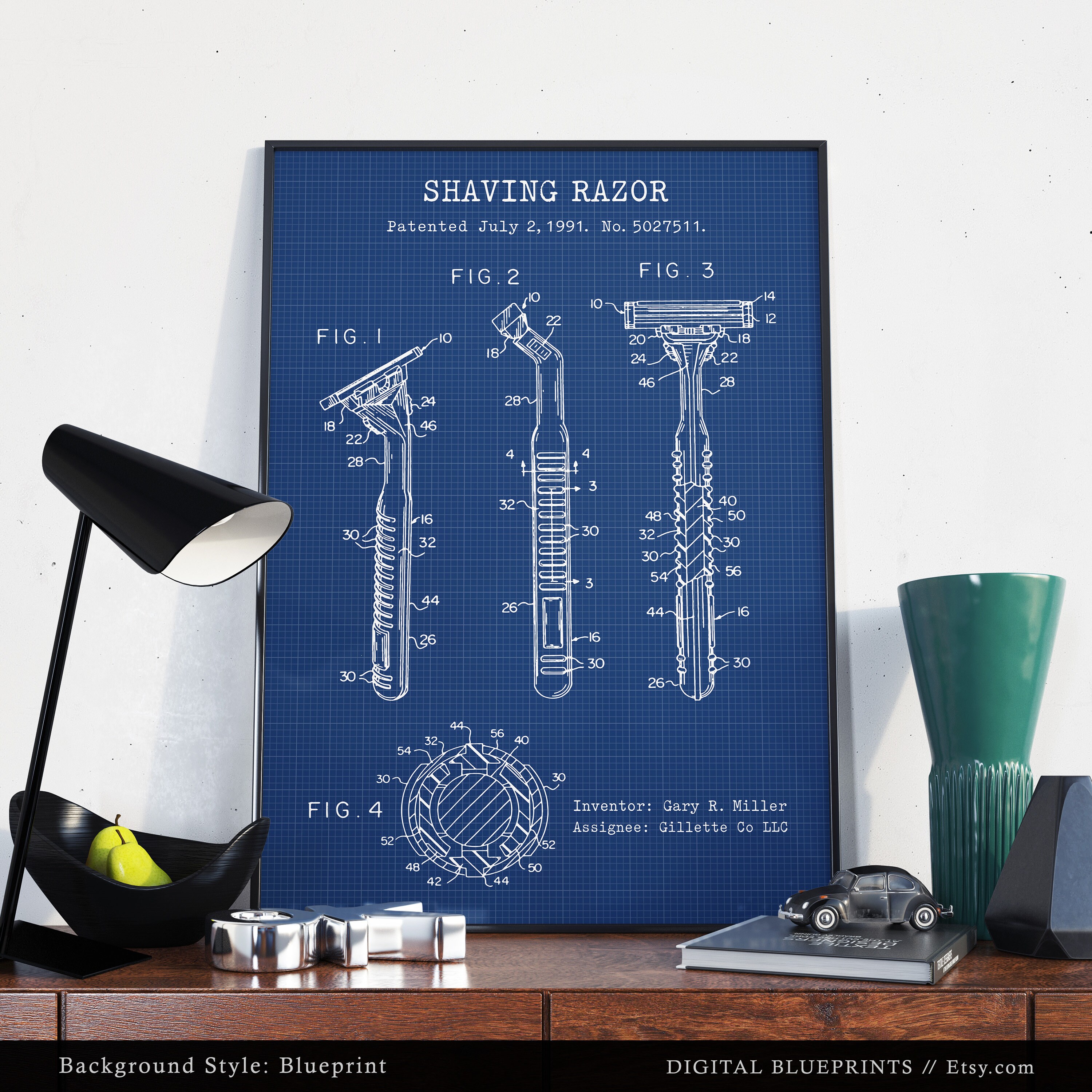 Shaving Razor Patent Print Gillette Razor Blueprint Bathroom - Etsy