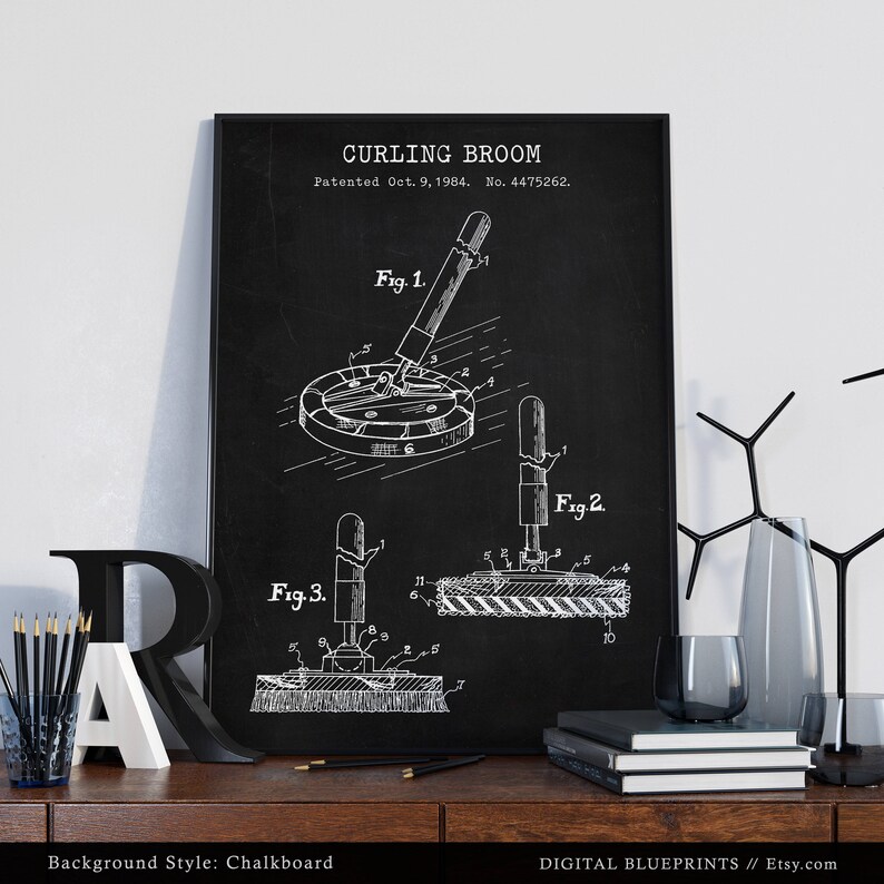 Curling Broom Patent Print, Curling Poster Print, Sports Wall Art Decor ...
