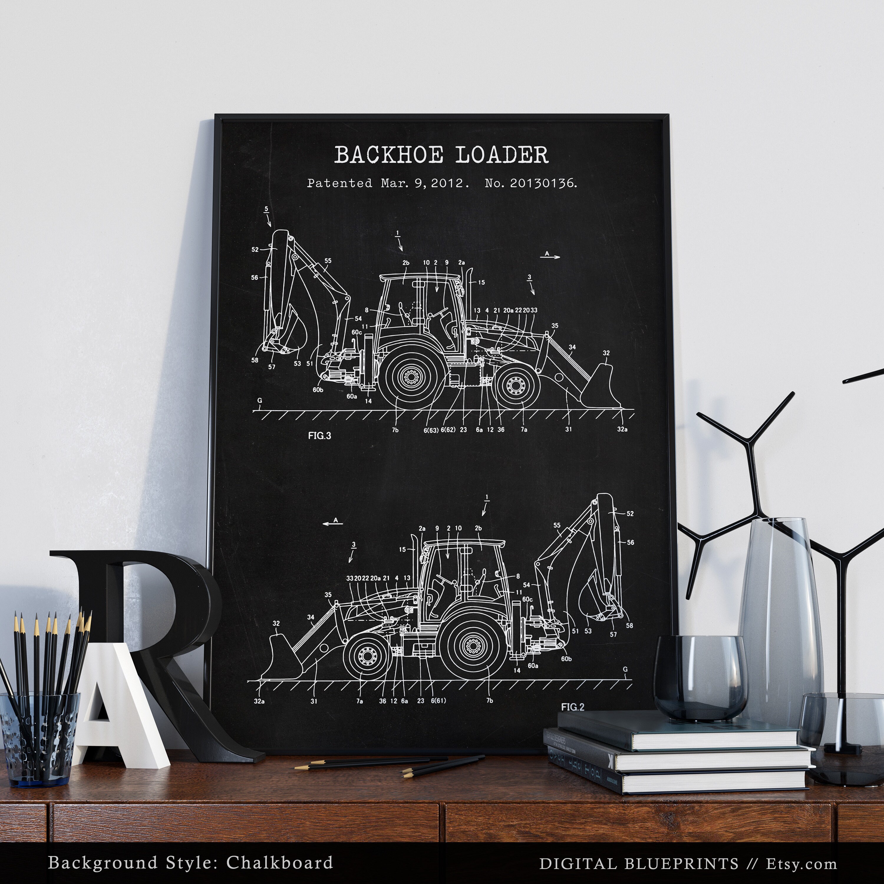 Backhoe Loader Poster Print Backhoe Blueprint Heavy | Etsy