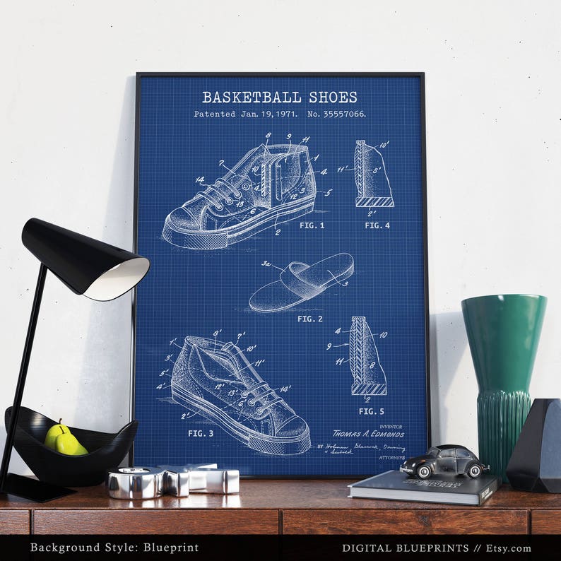 Basketball Shoes Design Patent, Blueprint Art, Basketball Player Gifts ...
