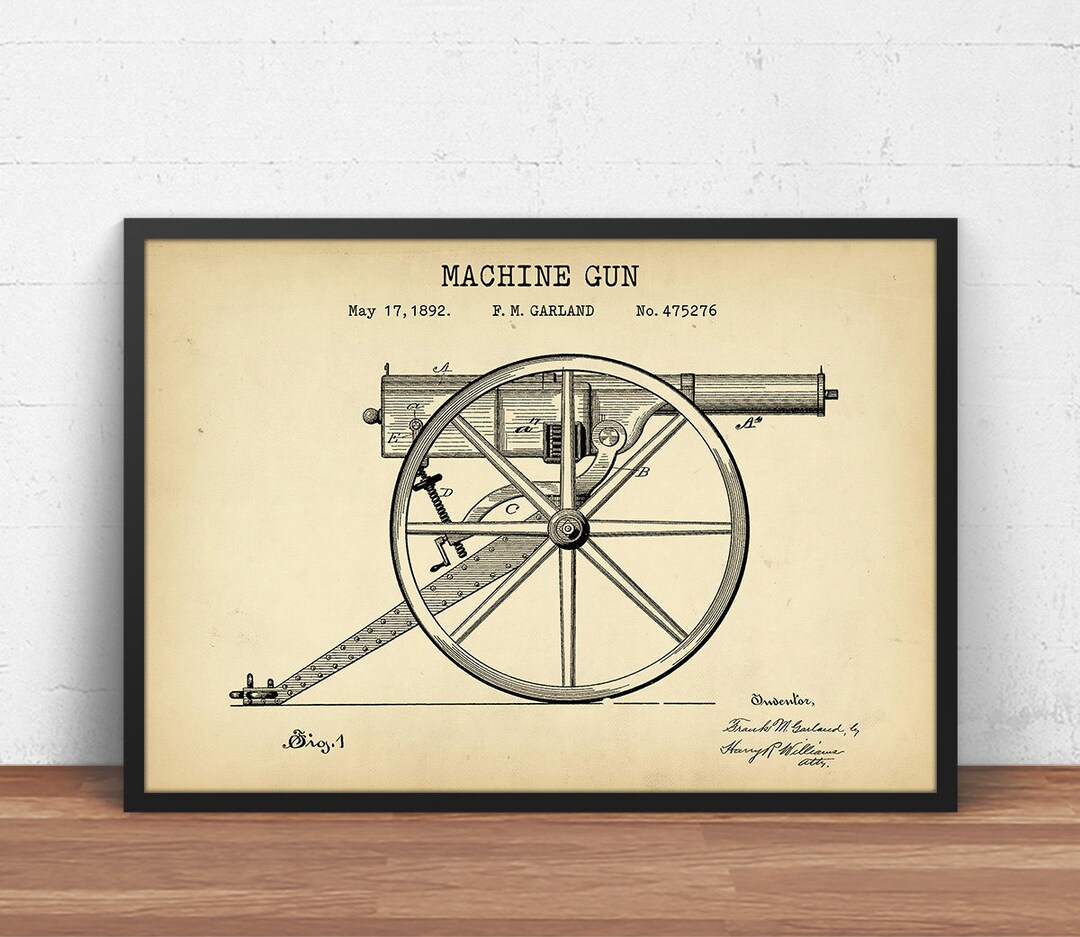 Machine Gun Patent Print, Battle Gun Blueprint, Military Gifts, Army ...