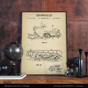 Vintage Snowmobile Blueprint, Snowmobile Patent Print, Snowmobiler ...