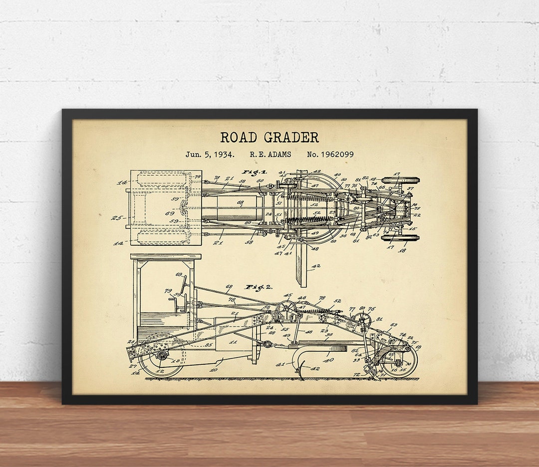 Road Grader Patent Print, Motor Grader Blueprint, Construction Machine ...