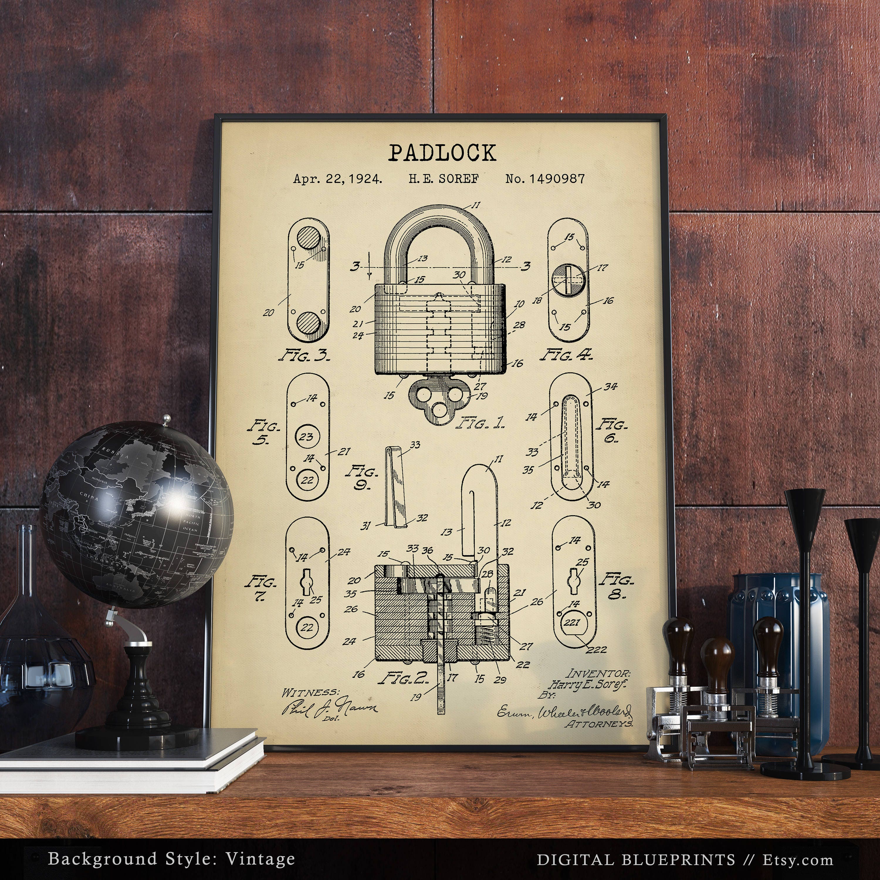 Padlock 1924 Patent Print Master Lock Padlock Blueprint | Etsy