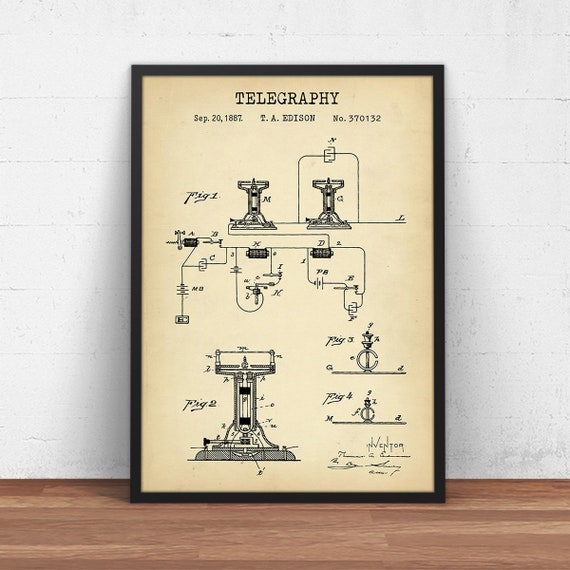 Telegraphy Patent Print Edison Invention Poster Office | Etsy