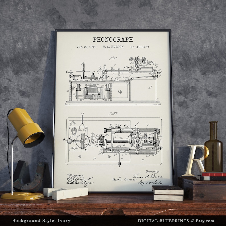 Edison Phonograph Patent Print, Edison Invention Poster, Engineer Gifts ...
