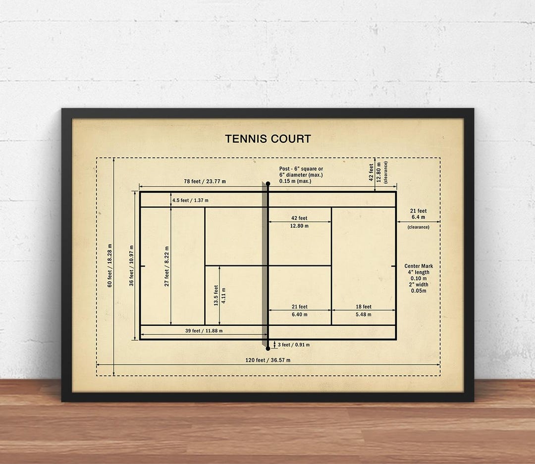 Tennis Court Blueprint Art, Grand Slam Poster Print, Tennis Gifts, Boys ...
