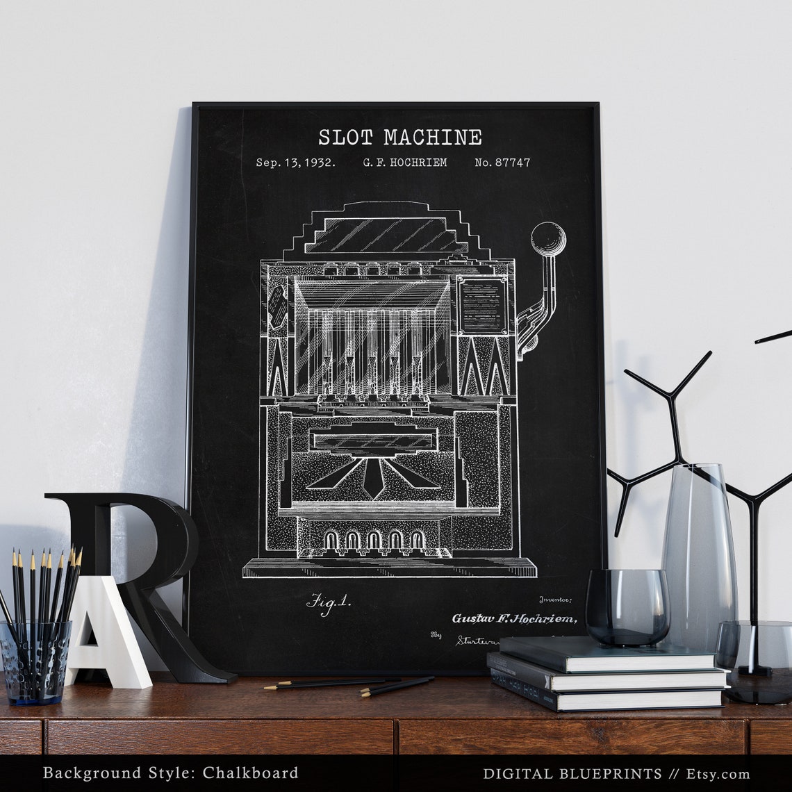 Slot Machine Patent Print, Gambling Poster Print, Man Cave Decor ...