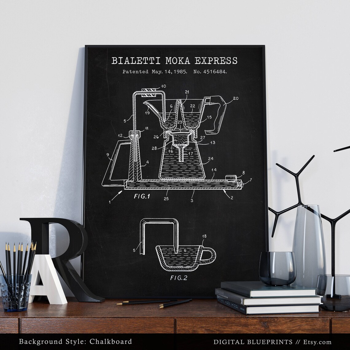 Bialetti Moka Pot Patent Poster, Moka Express Blueprint, Coffee Print ...