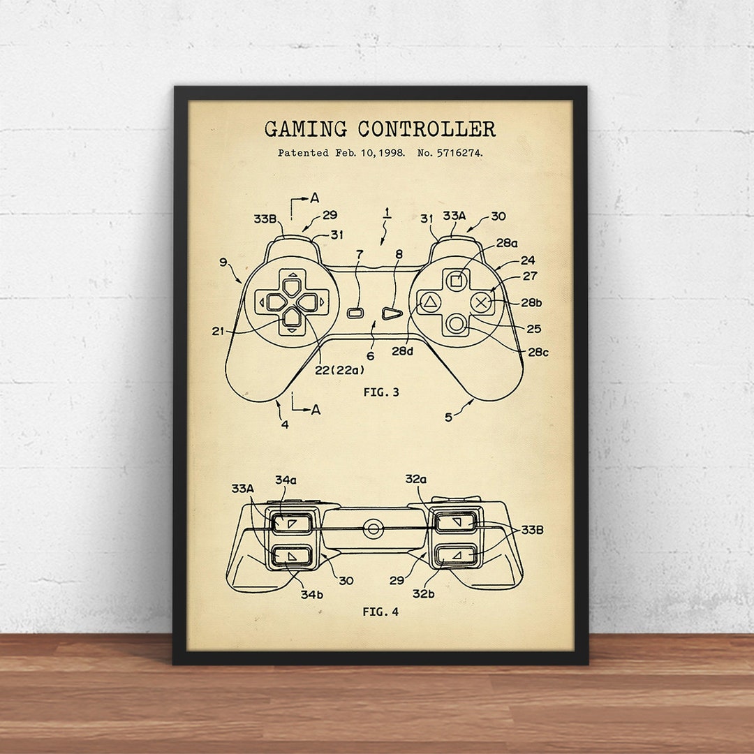 Gaming Controller Blueprint Art, Patent Prints, Gamer Gifts, Game Room ...
