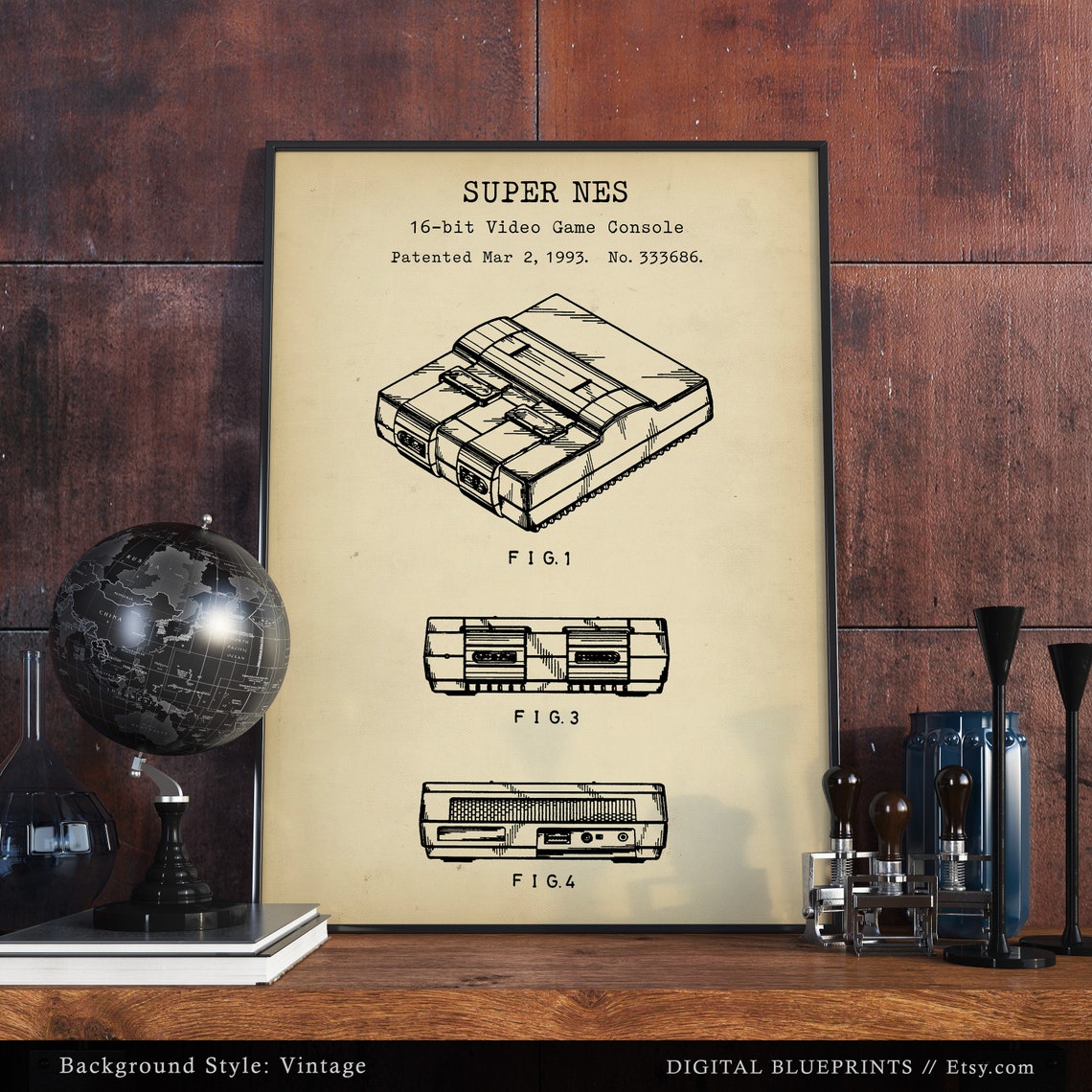 Super Nintendo Game Console Patent Print, SNES Blueprint Art, Nintendo ...