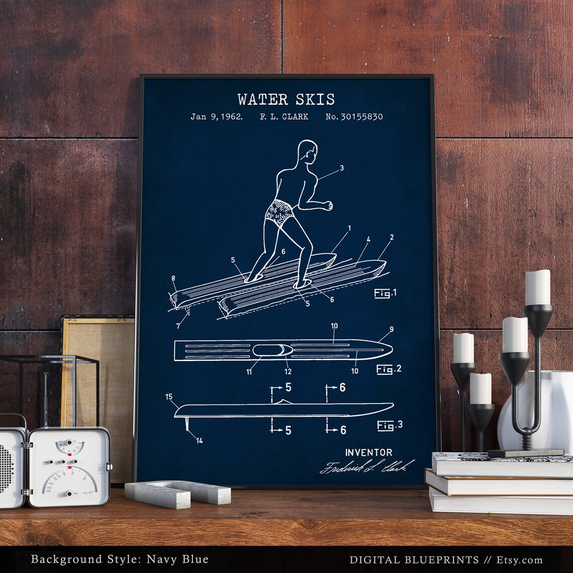 Water Skis Blueprint Patent Prints Ski Board Design Skier | Etsy
