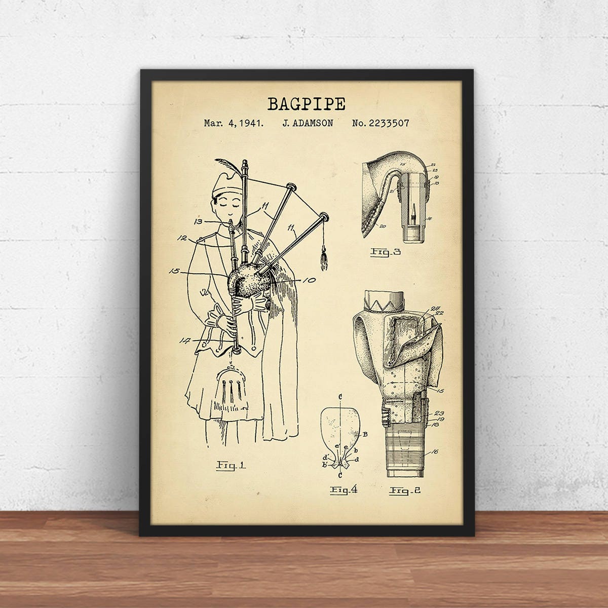 Wall Hangings Home Décor Wall Décor Bagpipe Blueprint Wind Music ...